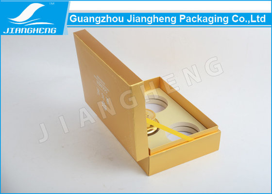 Golden Paper Cosmetics Gift Boxes / Cardboard Packaging Boxes With Embossed Logo