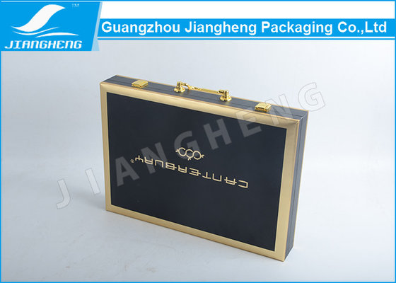 Attractive Style MDF Wooden Black Luxury Tea Box / Gift Boxes With Golden Logo