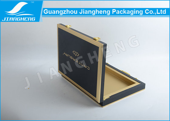 Attractive Style MDF Wooden Black Luxury Tea Box / Gift Boxes With Golden Logo