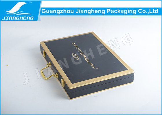 Attractive Style MDF Wooden Black Luxury Tea Box / Gift Boxes With Golden Logo