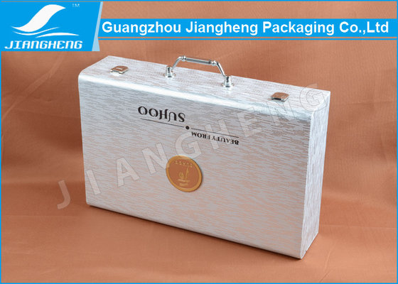 Silver Faux Leather Gift Wooden Box Suitcase With Nameplate / Hot Stamped Logo