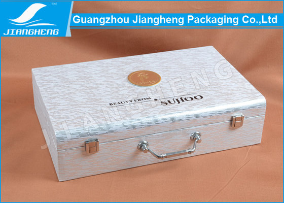Silver Faux Leather Gift Wooden Box Suitcase With Nameplate / Hot Stamped Logo