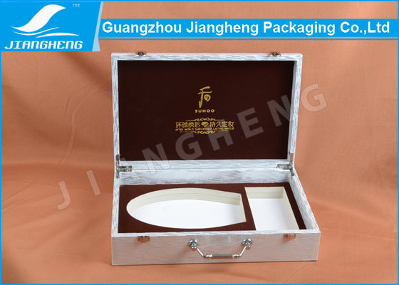 Silver Faux Leather Gift Wooden Box Suitcase With Nameplate / Hot Stamped Logo