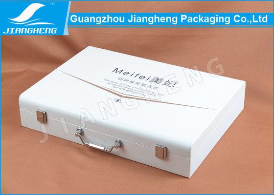 Hot Stamped Logo Perfume Packaging Boxes , White PU Leather Gift Wooden Box