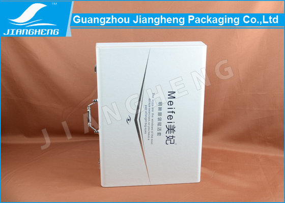 Hot Stamped Logo Perfume Packaging Boxes , White PU Leather Gift Wooden Box