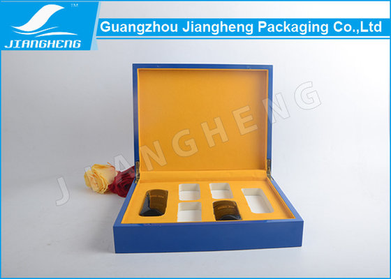 Foil Stamping Cosmetic Perfume Packaging Boxes Blue Decorative Wood Gift Box