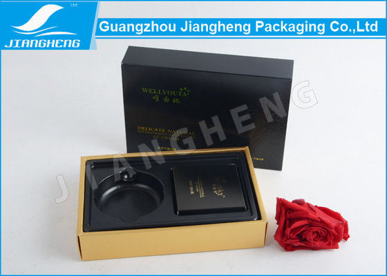 Face Cream Products Gold Card Paper Packing Box With Plastic Insert Drawer Shape