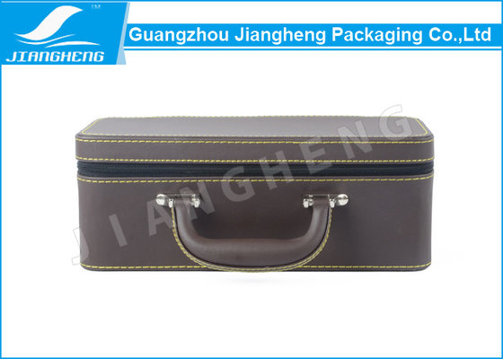 Dark Brown Leather Jewelry Gift Boxes Rectanngle Shape With Handle