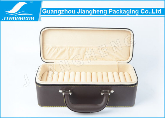 Dark Brown Leather Jewelry Gift Boxes Rectanngle Shape With Handle