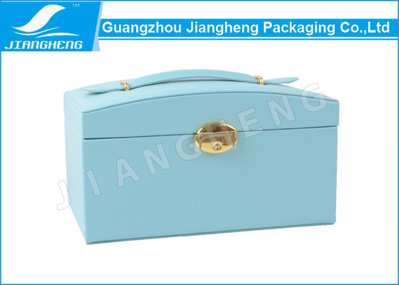 Fashion Jewelry Storage Leather Gift Box With Mirror , Light Sky Blue Color