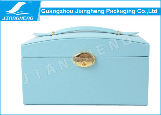 Fashion Jewelry Storage Leather Gift Box With Mirror , Light Sky Blue Color