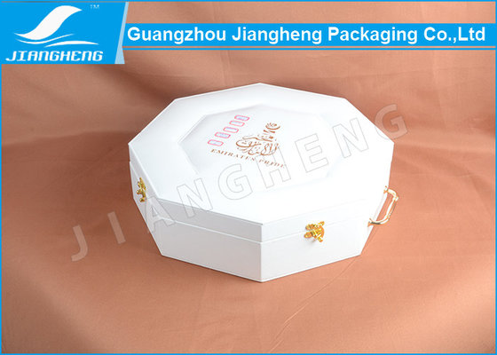 Hexagon Shape Custom Perfume Boxes , Perfume Sample Gift Box With Golden Logo / Ribbon Hinged