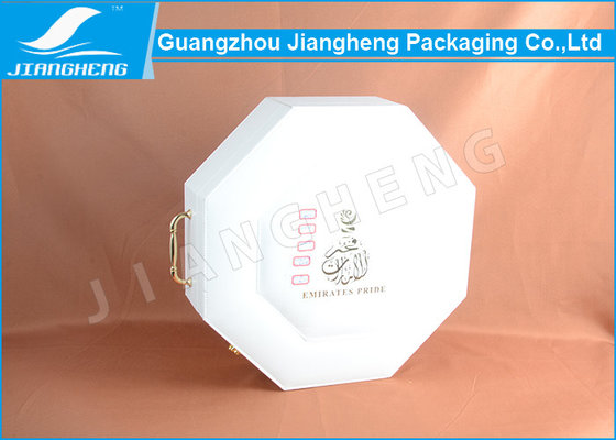 Hexagon Shape Custom Perfume Boxes , Perfume Sample Gift Box With Golden Logo / Ribbon Hinged