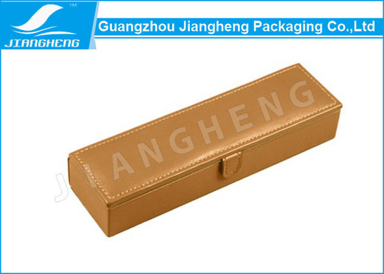 MDF Wooden Pu leather Pen Box , Custom Pen Box With Button Closure