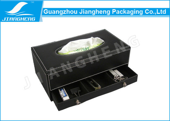 Rectangle PU Tissue Leather Gift Box Packaging Black Color With Window