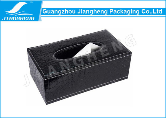 Rectangle PU Tissue Leather Gift Box Packaging Black Color With Window