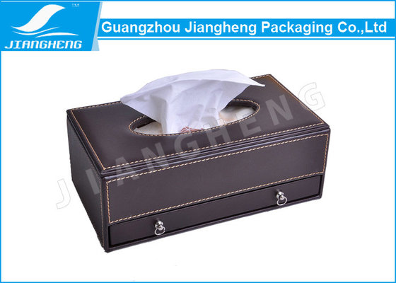 Rectangle PU Tissue Leather Gift Box Packaging Black Color With Window