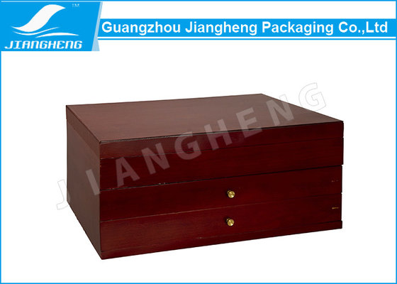 Glossy Lamination Brown Wooden Gift Box / Packaging Box For Jewellery Sets