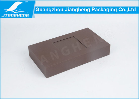 Brown Textured Paper Cardboard Gift Boxes Personalized Logo Label With Front Slot