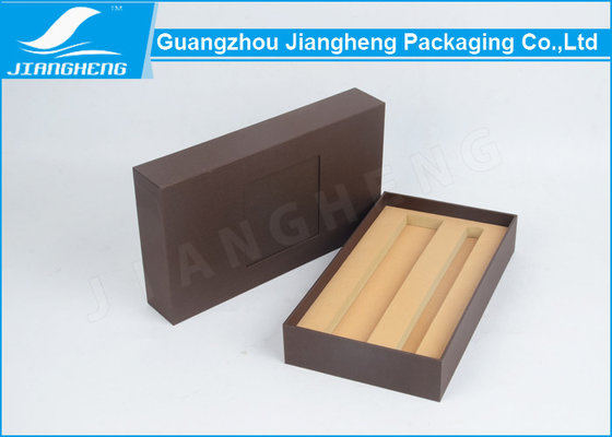 Brown Textured Paper Cardboard Gift Boxes Personalized Logo Label With Front Slot