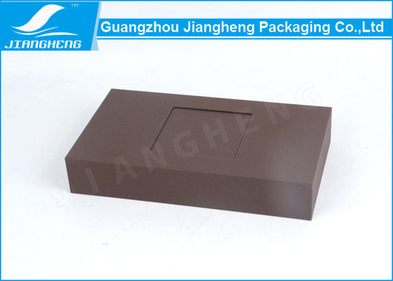 Brown Textured Paper Cardboard Gift Boxes Personalized Logo Label With Front Slot