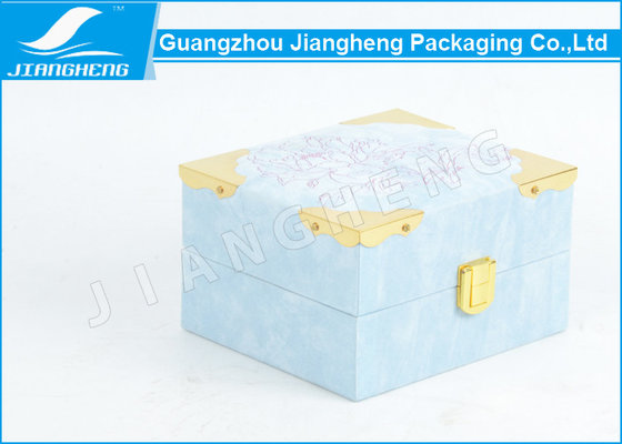 Velvet / Wooden Single Perfume Packaging Boxes Neat Sky Blue Mini Gift Box