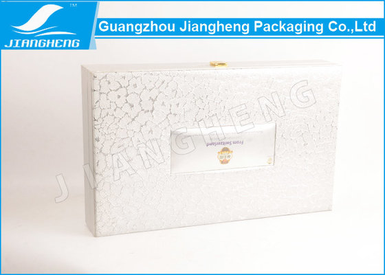 Rose Texture Paper Silver Cosmetic Packaging Boxes With Gold Lock BV Certification