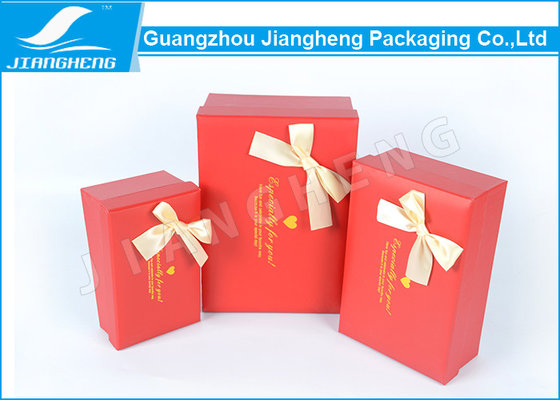 Handmade Rigid Cardboard Gift Boxes Packaging Hot Stamping With Ribbon Bowknot