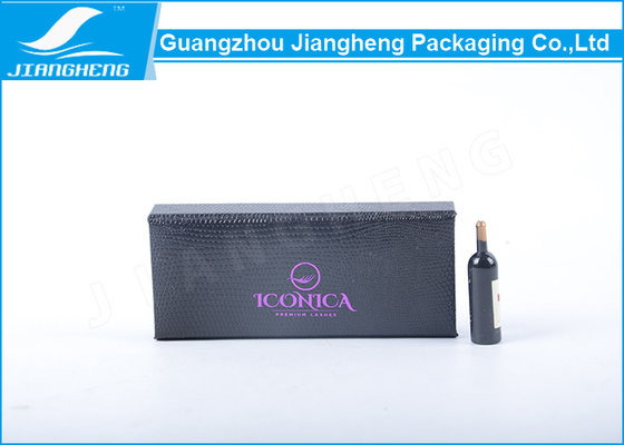 Black Coated Paper Eyelashes Packaging Box Book Shape With Purple Hot Stamping