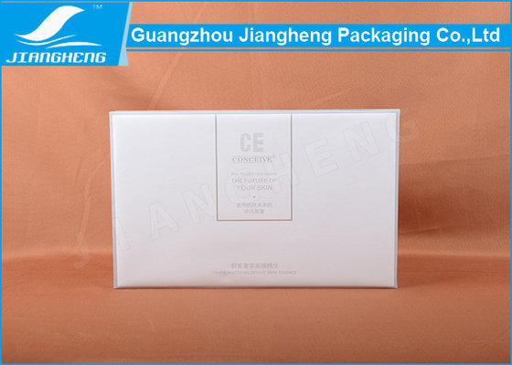 Empty White Cardboard Perfume Packaging Boxes With Gold Foil Logo Hinged Shape