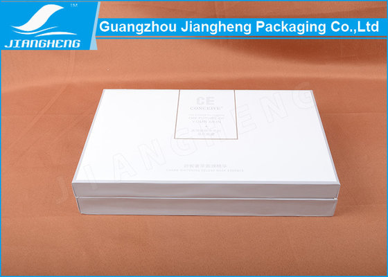 Empty White Cardboard Perfume Packaging Boxes With Gold Foil Logo Hinged Shape