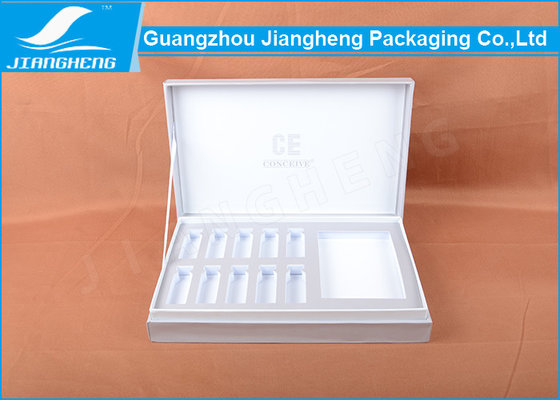 Empty White Cardboard Perfume Packaging Boxes With Gold Foil Logo Hinged Shape