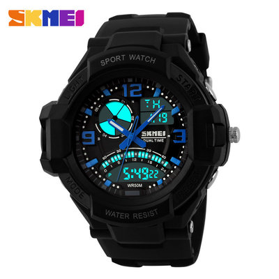 Dual Time Zone Men Alarm Stopwatch , Date Analog Quartz Digital Wrist Watch