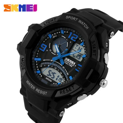 Dual Time Zone Men Alarm Stopwatch , Date Analog Quartz Digital Wrist Watch