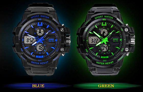 OEM Man Dual Time Zone Analog Digital Wrist Watch With Hourly Chime