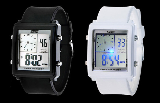 OEM Red Strap LCD Analogue Watch Waterproof LED Display Wristwatch