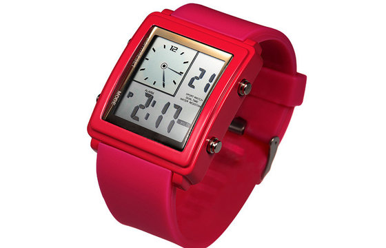 OEM Red Strap LCD Analogue Watch Waterproof LED Display Wristwatch