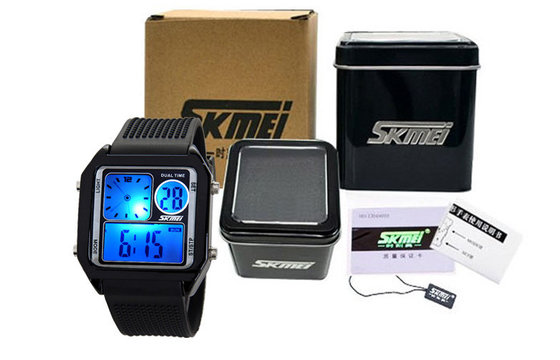 Man LCA Watch , Black Liquid Crystal Analogue Watch With Stop Watch