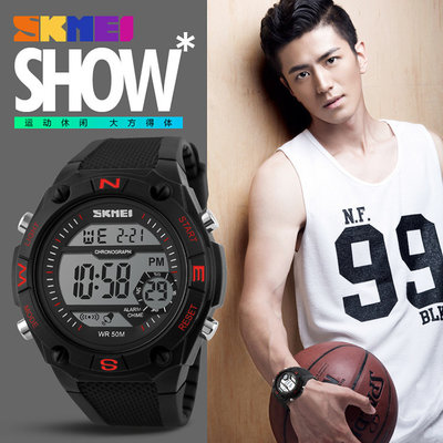 Strong Strap Red Multifunction Sport Watch Chrono Alarm Date Day Flashlight