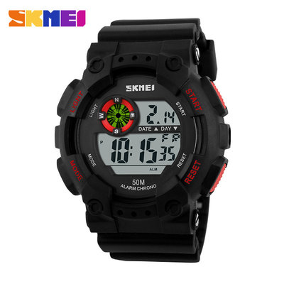 Stainless Steel Digital Sport Watches Red 50m Strong Waterproof