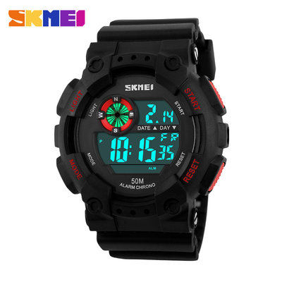 Stainless Steel Digital Sport Watches Red 50m Strong Waterproof