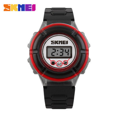 Black Kids Multifunction Simple Digital Watch 1ATM Waterprrof With PU Strap