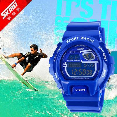 Custom Blue Multifunction Digital Watch PU Strap Water Resistant 5 ATM