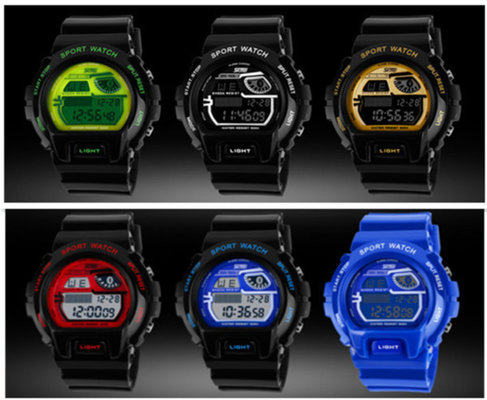 Custom Blue Multifunction Digital Watch PU Strap Water Resistant 5 ATM