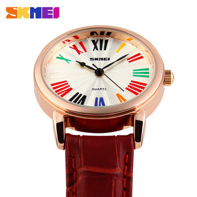 Red Genuine Leather Strap Womens Quartz Watches Urban Trend Waterproof