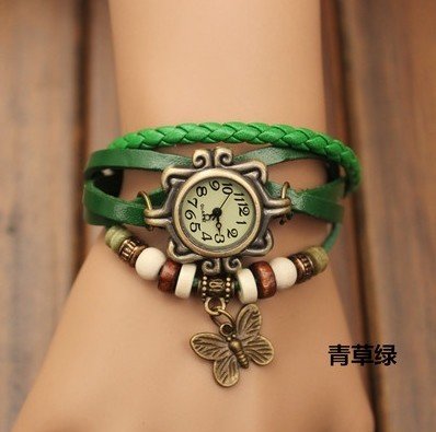 Butterfly Style Ladies Leather Bracelet Watches With Red Strap , Women Quartz Watches