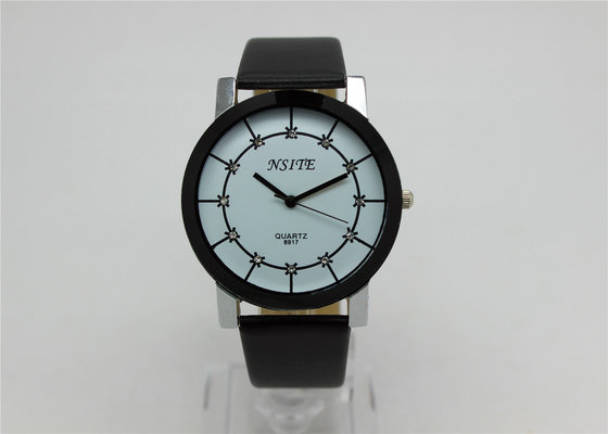 PCP Female Luxury Black Leather Analog Quartz Watch With Alloy Case