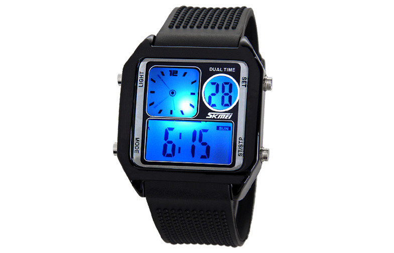 Man LCA Watch , Black Liquid Crystal Analogue Watch With Stop Watch