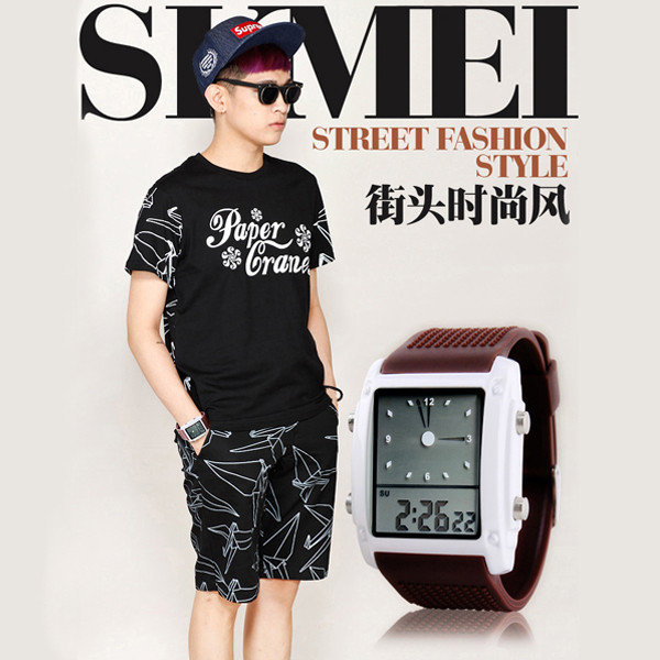 Unisex LCD Analogue Watches With El Backlight Pu Band 30m Waterproof