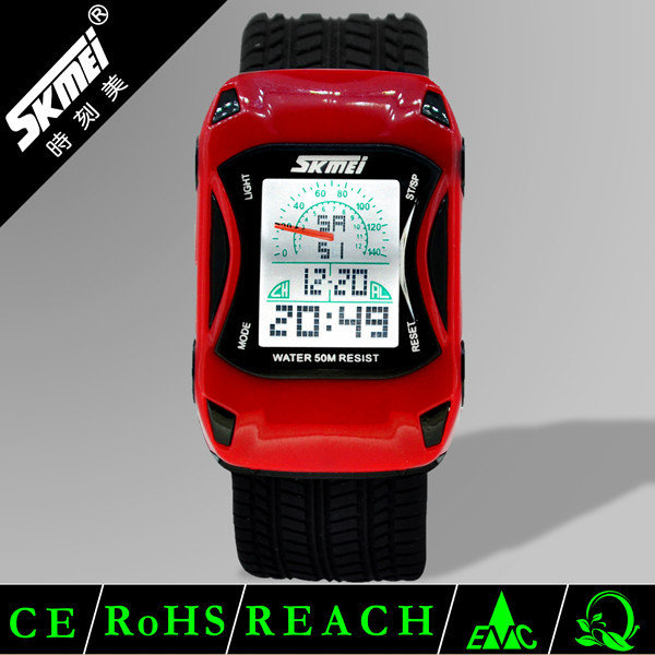 Car Dial Japan Movt LCD Analogue Watch With PU Resin Band